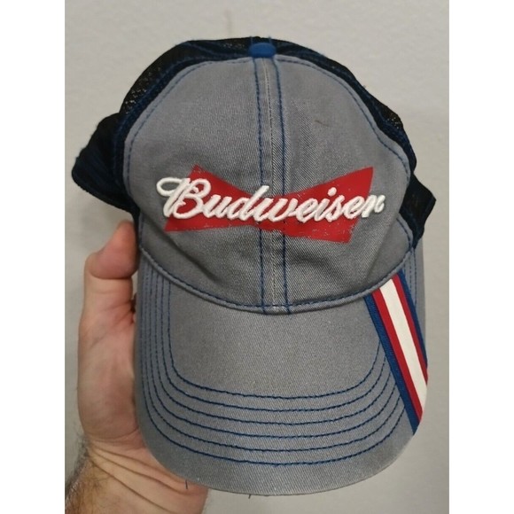 Budweiser | Accessories | Budweiser Trucker Hat Adjustable Grey With Red White And Blue Strip ...